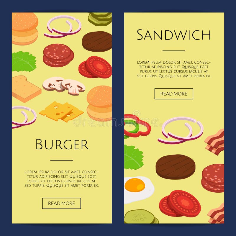 Vector Isometric Burger Ingredients Web Banner Templates Illustration ...