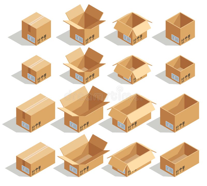 Vector Isometric Cardboard Boxes Stock Vector - Illustration of design ...