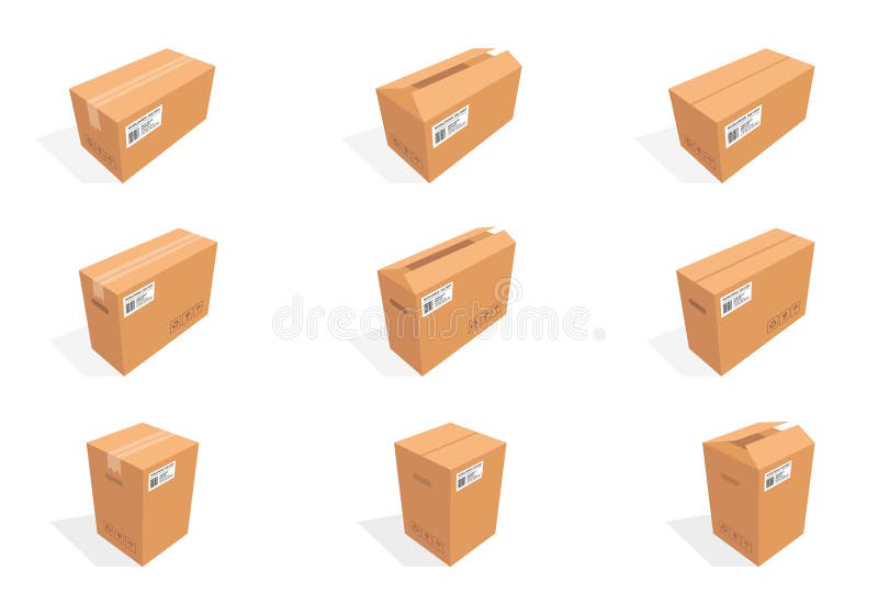 Vector Isometric Cardboard Boxes. Box Cardboard, Box Package, Box ...