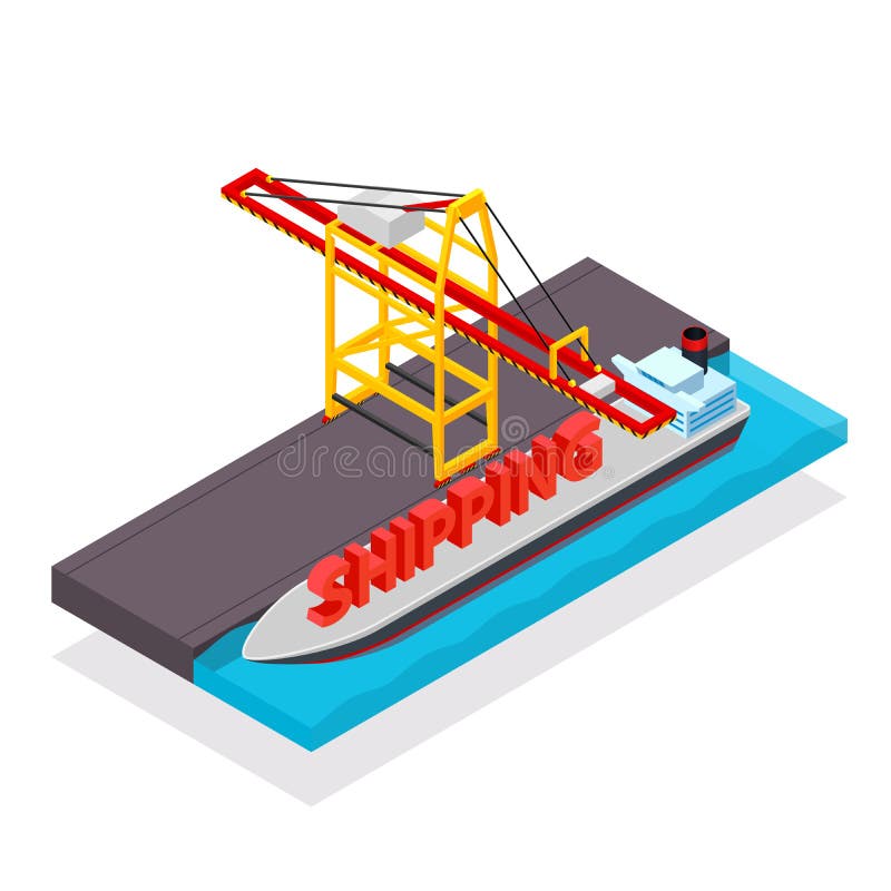 Vector Isometric Cargo Container Ship and Crane Stock Vector ...