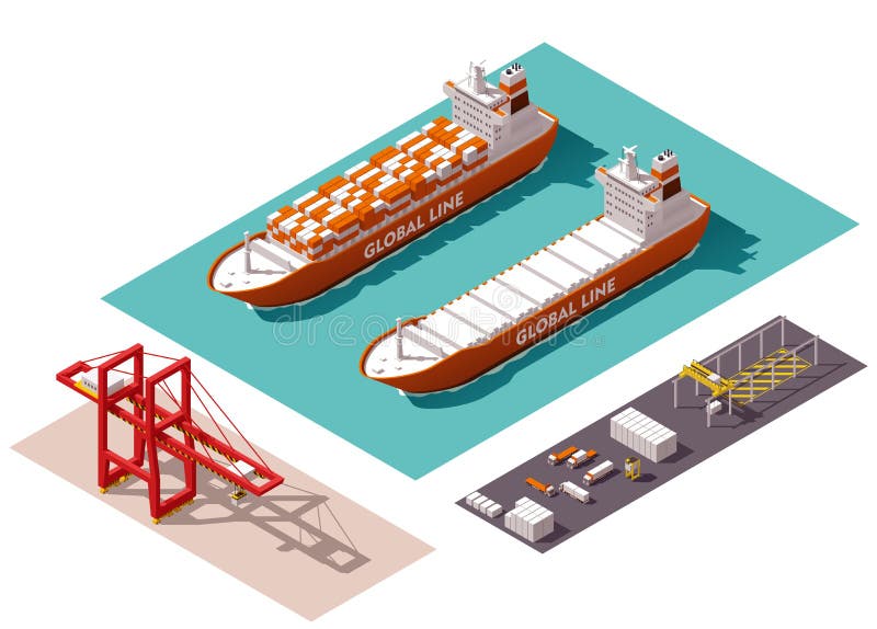 Vector Isometric Cargo Port Elements Stock Vector - Illustration of ...