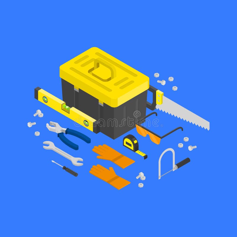 Vector Isometric Construction Tools Around Toolcase Concept. House ...