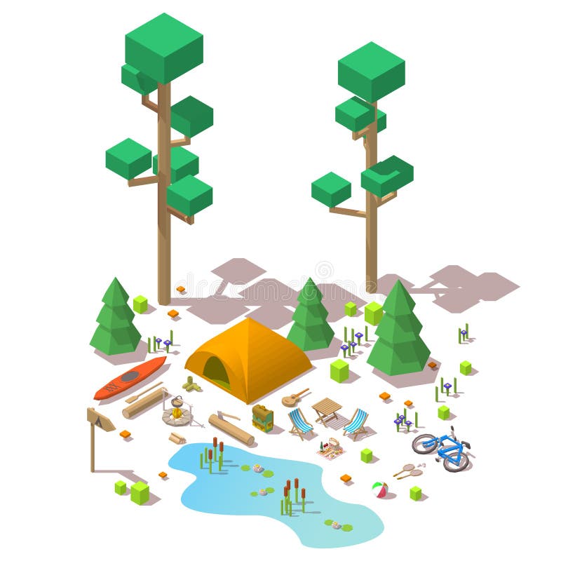 Vector Isometric 3d Low Poly Elements in the Camping Site Stock Vector ... Vector Isometric 3d Low Poly Elements in the Camping Site Stock Vector ...