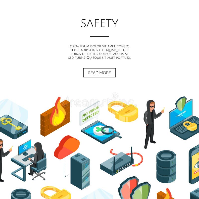 Vector Isometric Data and Computer Safety Icons Illustration Stock ...