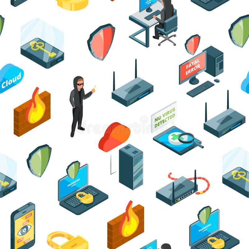 Vector Isometric Data and Computer Safety Icons Pattern or Illustration ...