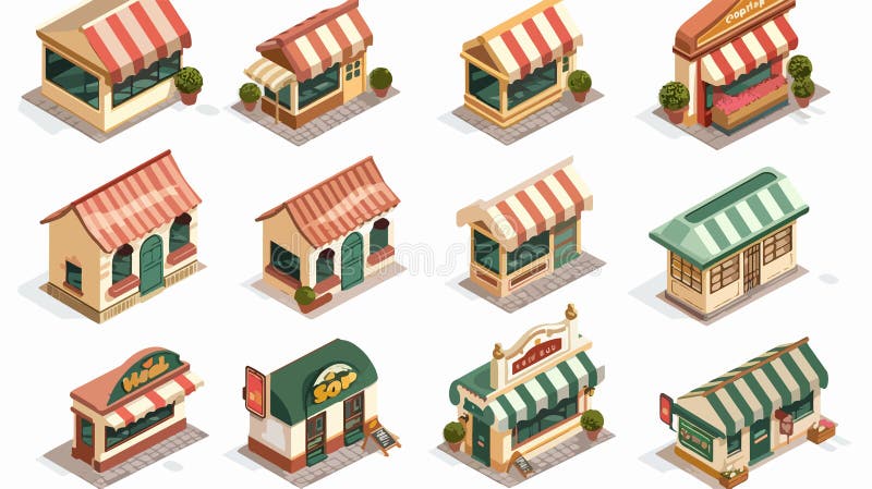 Modern Vector Isometric Building and Shop Design Set for Creative ...
