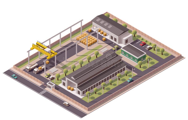 Isometric Factory Set. 3d Industrial Buildings, Power Plant and ...