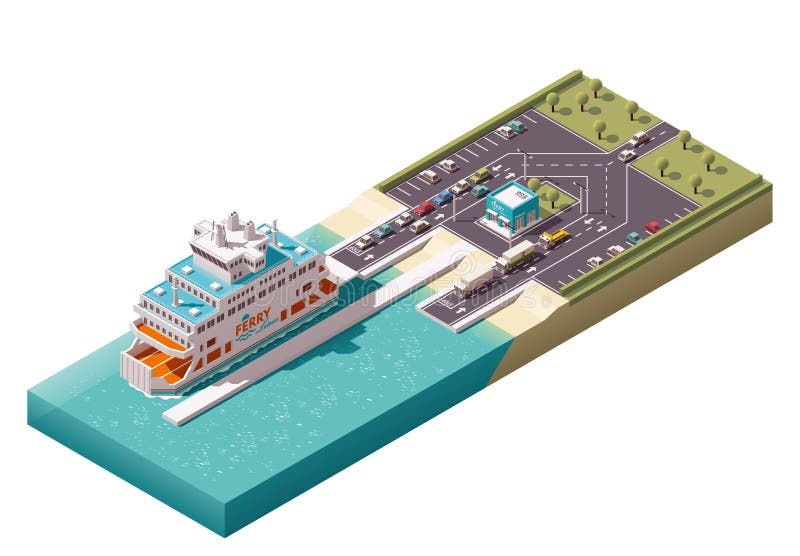 Vector Isometric Ferry Port Stock Vector - Illustration of harbor ...