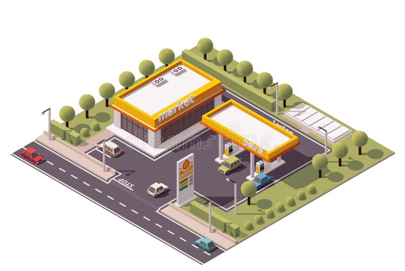 Vector Isometric Filling Station Stock Vector - Illustration of shop ...
