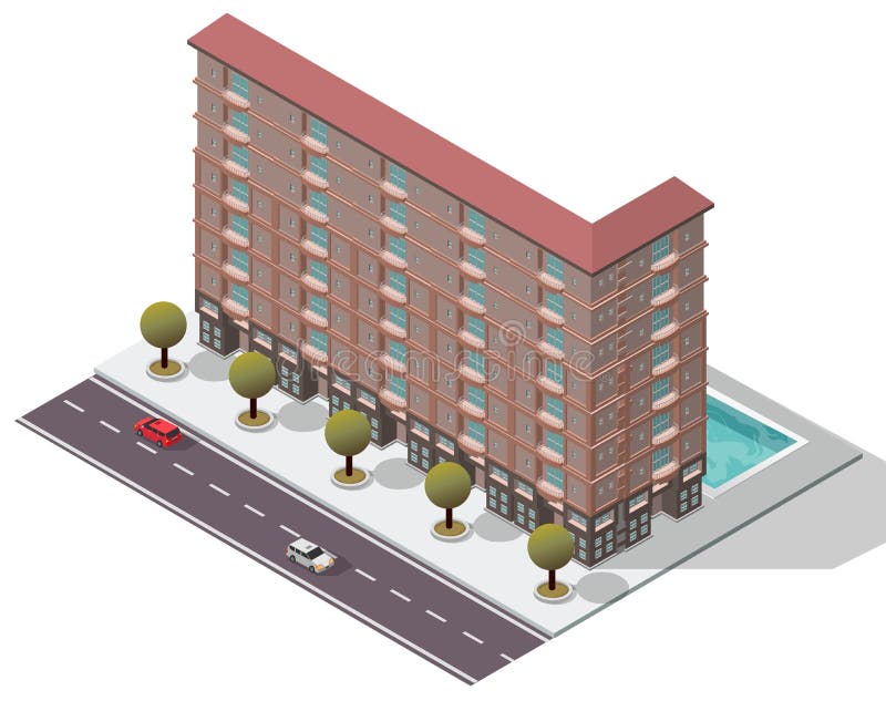 Vector Isometric Hotel Apartment Building Stock Vector - Illustration ...