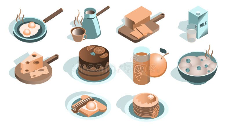 Vector Isometric Food Icon Set Stock Vector - Illustration of pancake ...