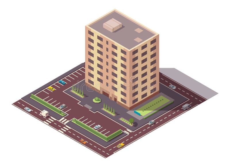 Vector Isometric High Rise Building and Street Elements with Place for ...