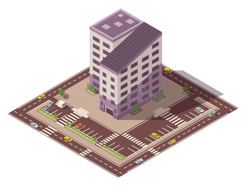 Vector Isometric High Rise Building and Street Elements with Place for ...