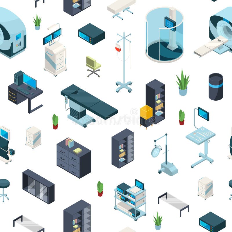 Vector Isometric Hospital Icons Pattern Stock Vector - Illustration of ...