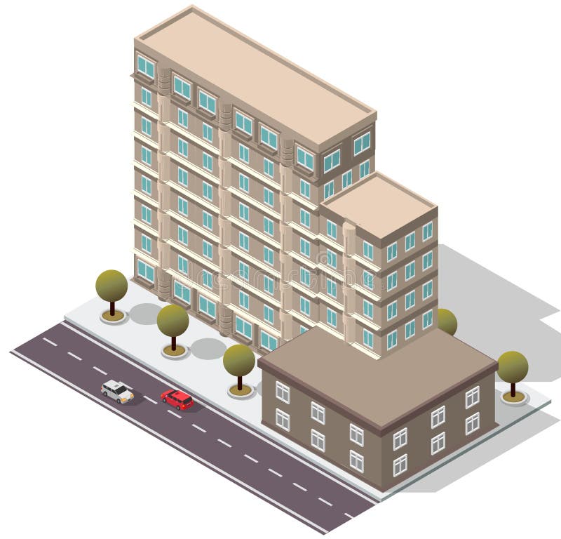 Vector Isometric Hotel Apartment Building Stock Vector - Illustration ...