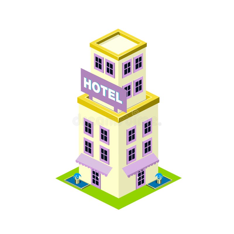Vector Isometric Hotel Building Icon Stock Vector - Illustration of ...