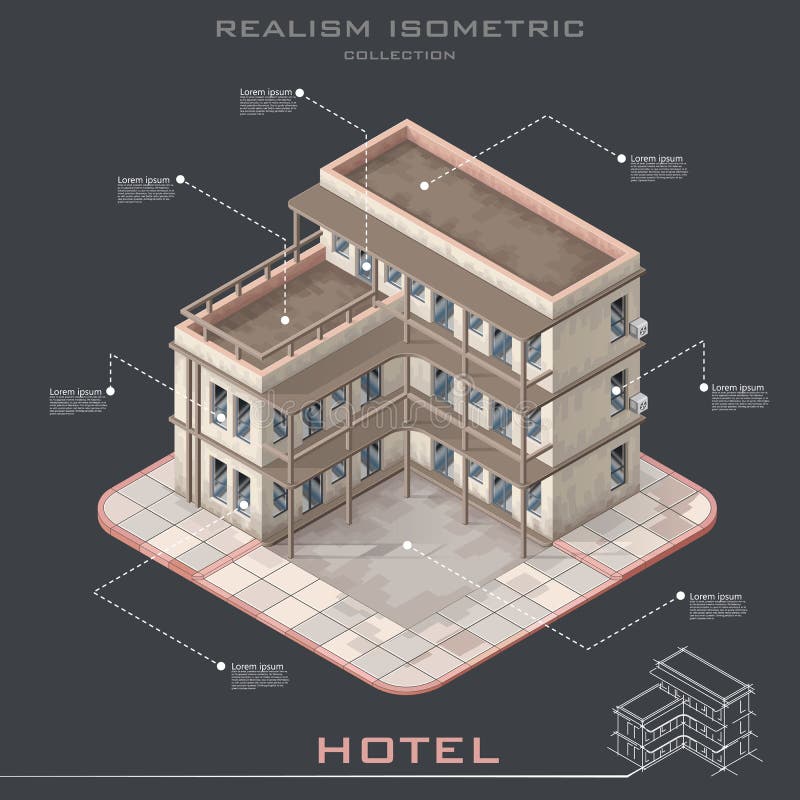 Vector isometric hotel stock illustration. Illustration of home - 66573785