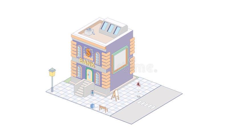 Vector Isometric Icon or Infographic Element Representing Bank Building ...