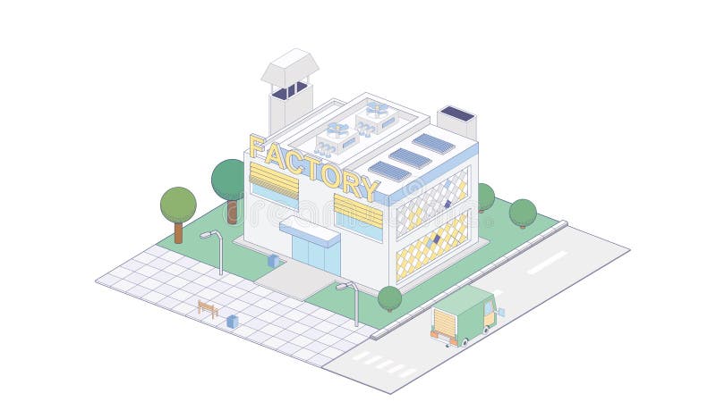 Vector Isometric Icon Representing Factory Buildings With Industrial ...