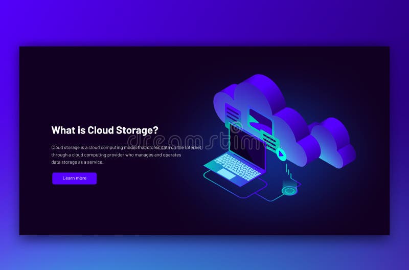 Vector Isometric Illustration Of Cloud Data Storage Synchronization Data Transfer Upload And