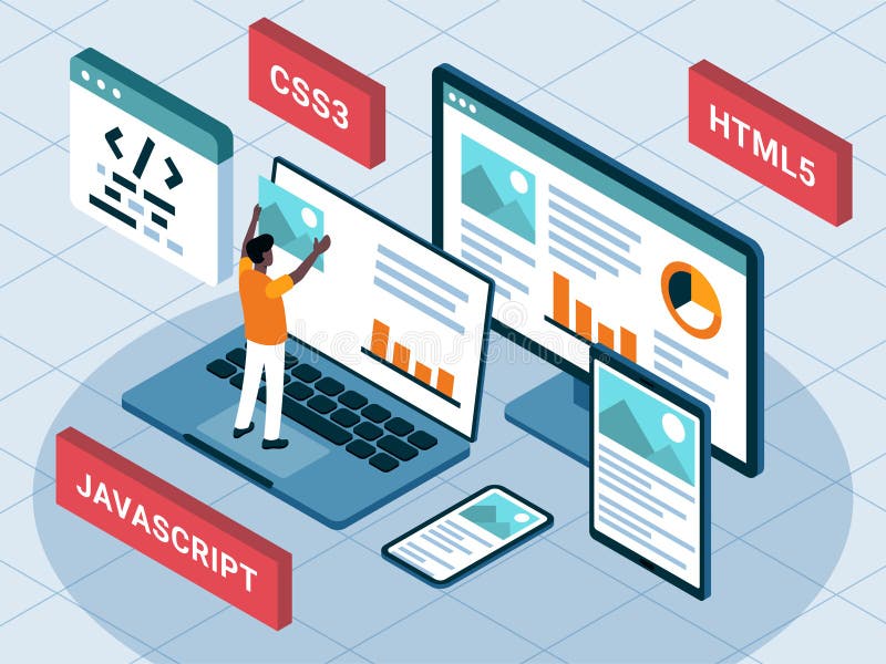 Vector Isometric Illustration Of An Front End Developer Stock Vector Illustration Of Frontend