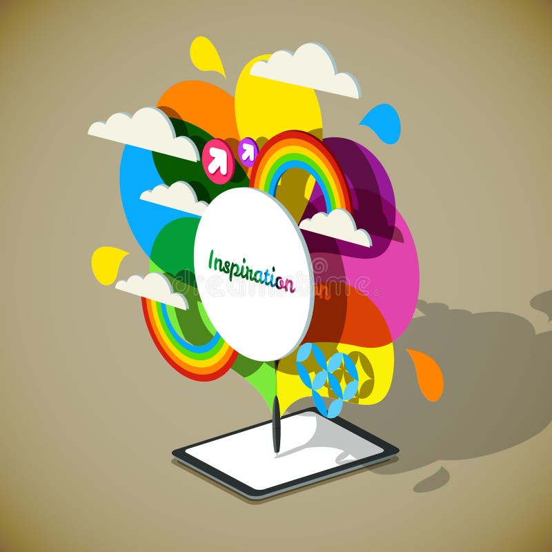 Vector Isometric Illustration of Inspiration Concept. Tablet PC Stock ...