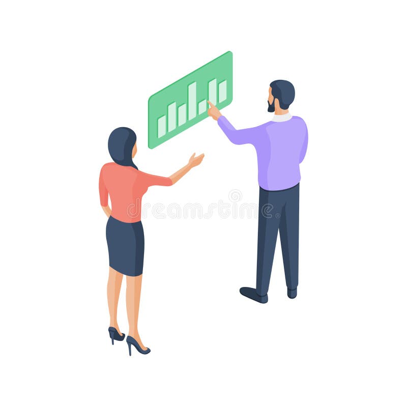 Man and Woman Working with Diagram Together Stock Vector - Illustration ...