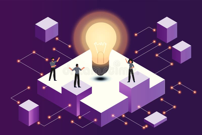 Vector Isometric Illustration People Team Working with Cube and Create ...