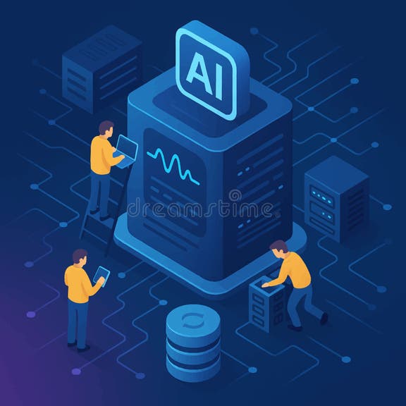 Vector Isometric Illustration of People Working with Artificial Intelligence Systems, Servers ...