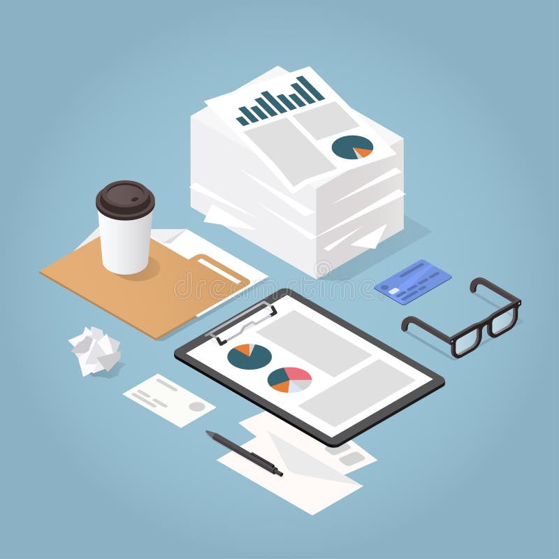 Isometric Paper Work Concept Illustration Stock Vector - Illustration ...