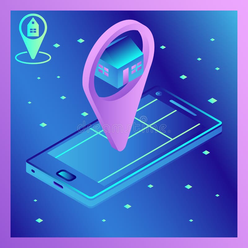 Vector Isometric Image of a Smartphone with Navigation Application ...