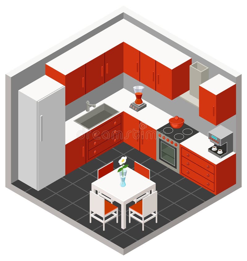 Vector isometric kitchen stock vector. Illustration of plan - 70431332