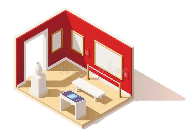 Vector Isometric Low Poly Museum Interior Stock Vector - Illustration ...