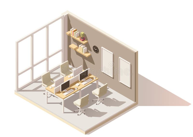 Vector Isometric Low Poly Computer Classroom Stock Vector