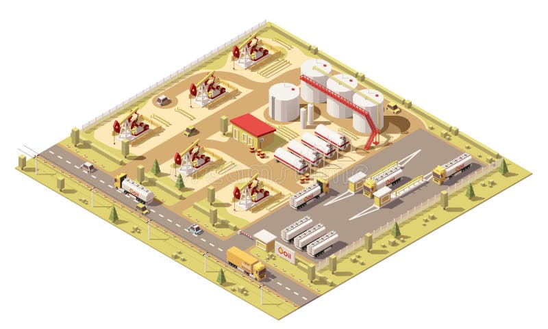 Vector Isometric Low Poly Oil Field Stock Vector - Illustration of ...
