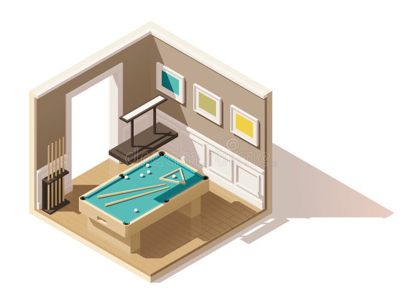 Vector Isometric Low Poly Pool Room Stock Vector - Illustration of ...