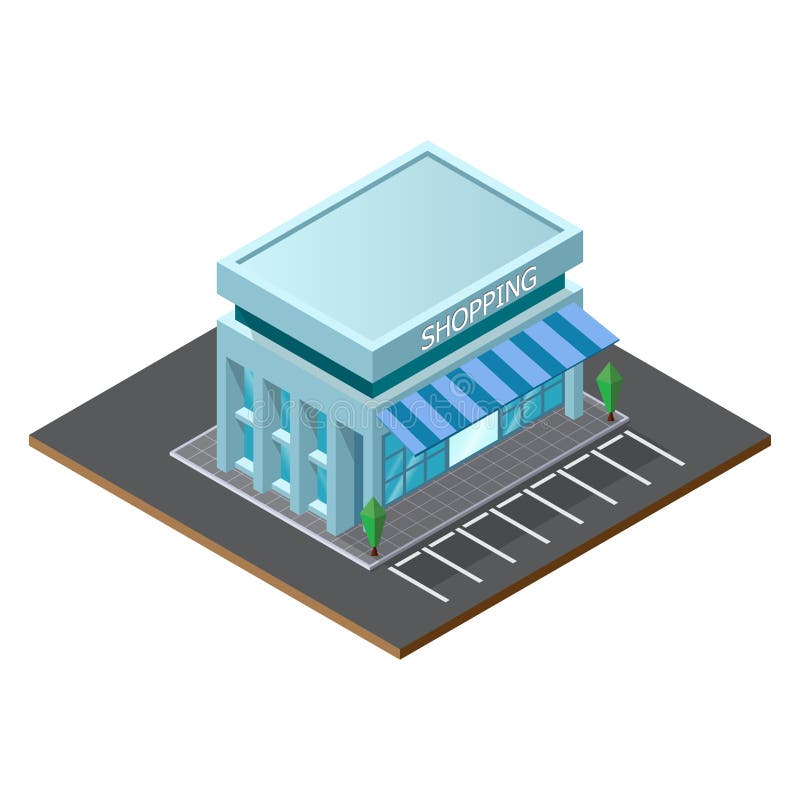 Vector Isometric Low Poly Supermarket Store Building. Illustrator ...