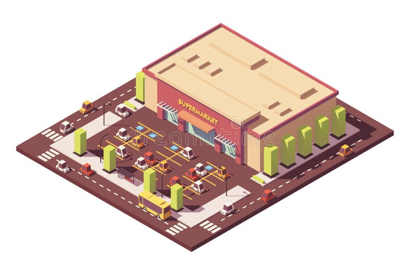 Vector Isometric Low Poly Supermarket Stock Vector - Illustration of ...
