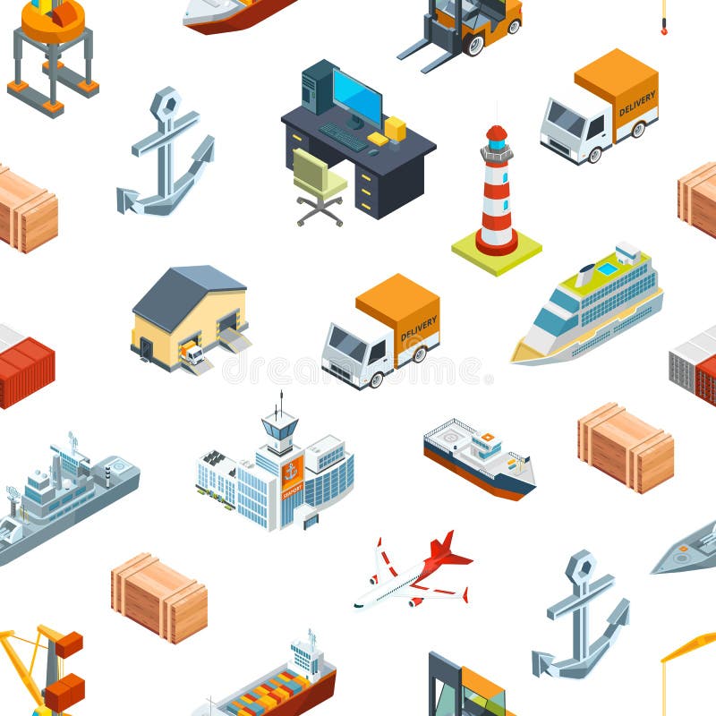 Vector Isometric Marine Logistics and Seaport Pattern or Background ...