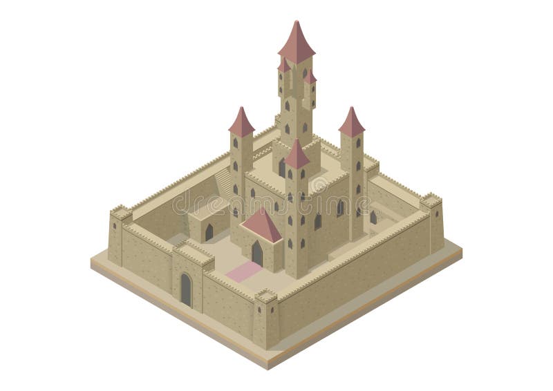 Vector Isometric Medieval Castle Stock Vector - Illustration of ...