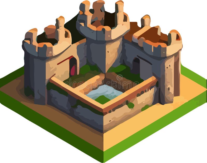 Vector Isometric Medieval Low Poly Castle. Stock Vector - Illustration ...