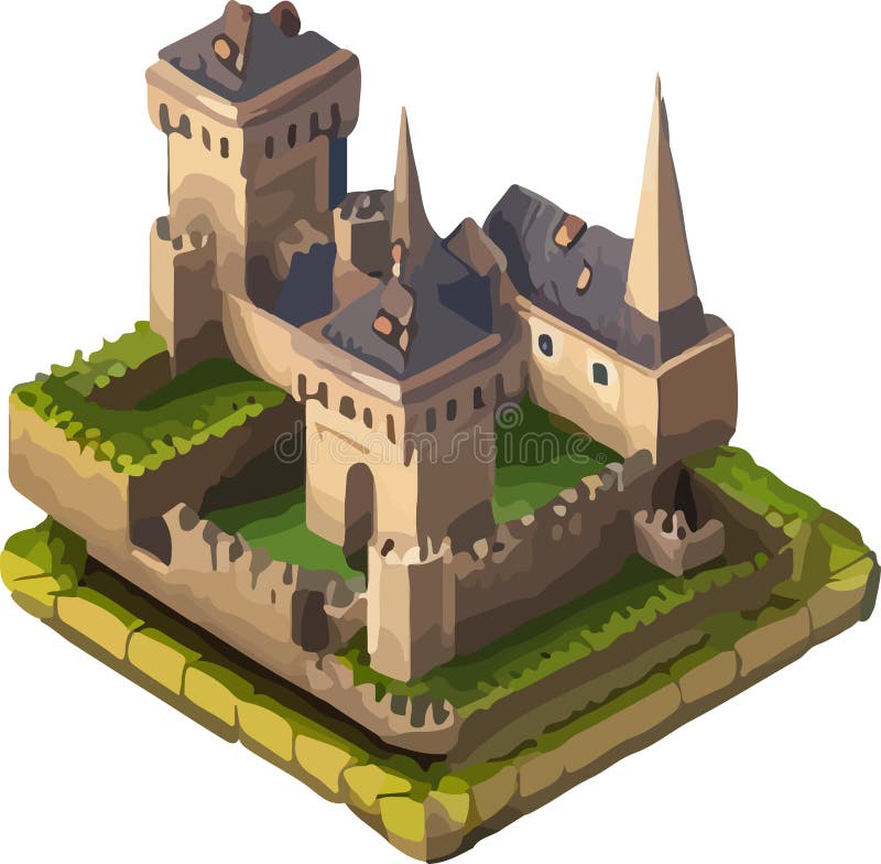 Vector Isometric Medieval Low Poly Castle. Stock Vector - Illustration ...