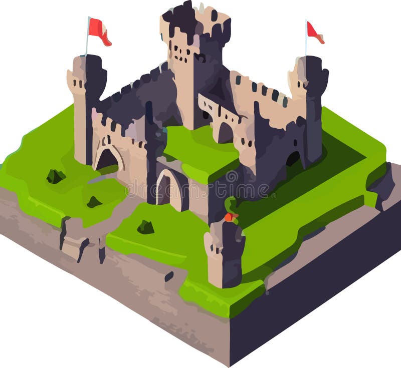 Vector Isometric Medieval Low Poly Castle. Stock Vector - Illustration ...