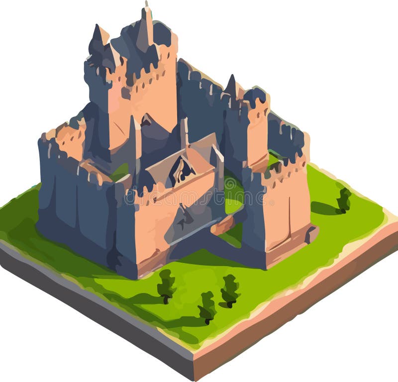 Vector Isometric Medieval Low Poly Castle. Stock Vector - Illustration ...