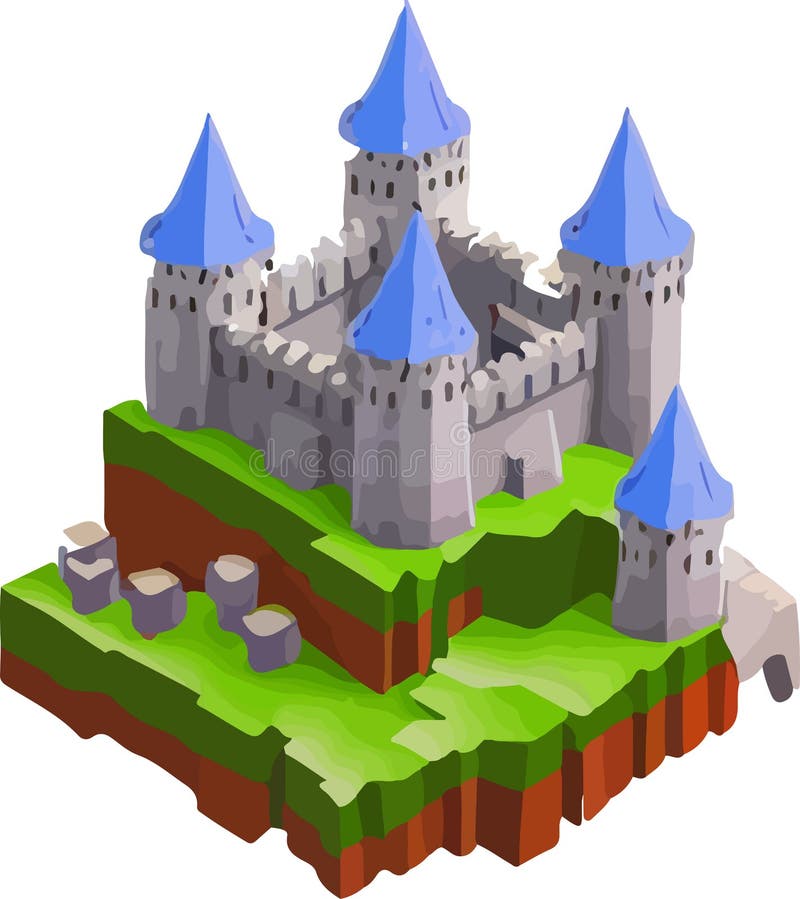 Vector Isometric Medieval Low Poly Castle. Stock Vector - Illustration ...