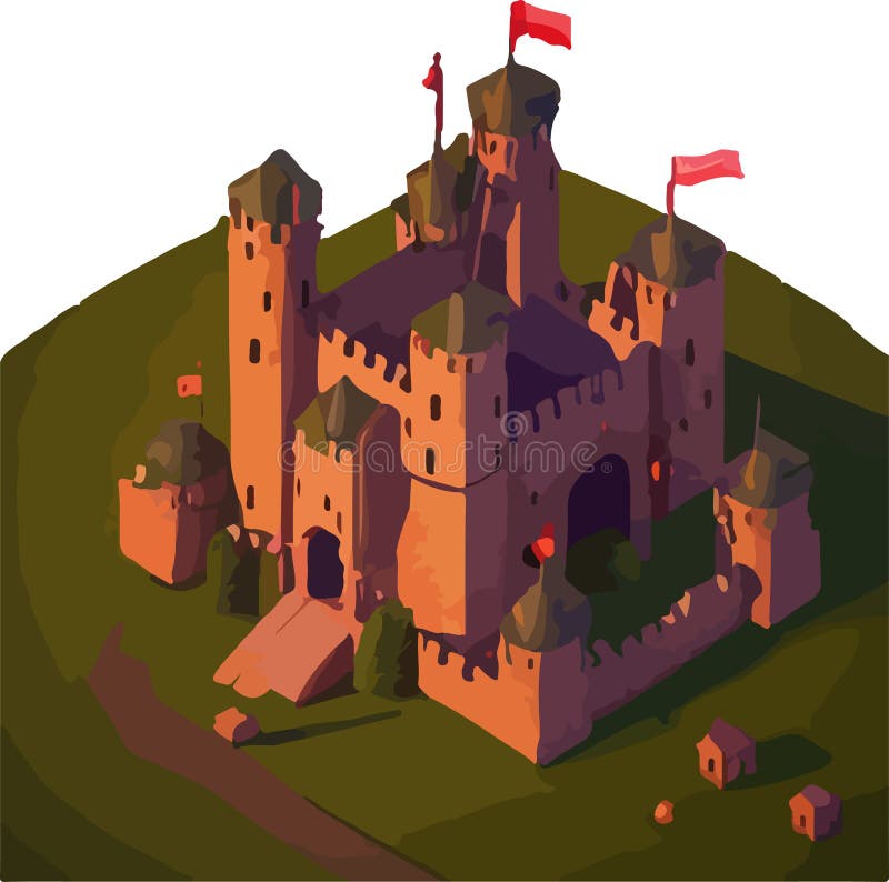Vector Isometric Medieval Low Poly Castle. Stock Vector - Illustration ...