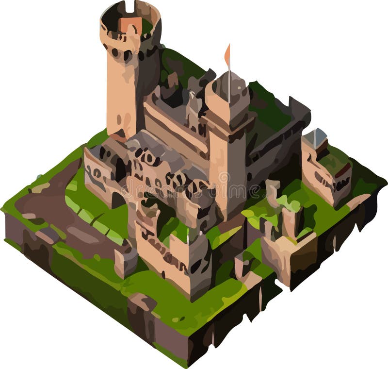 Vector Isometric Medieval Low Poly Castle. Stock Vector - Illustration ...