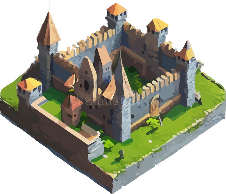 Vector Isometric Medieval Low Poly Castle. Stock Vector - Illustration ...
