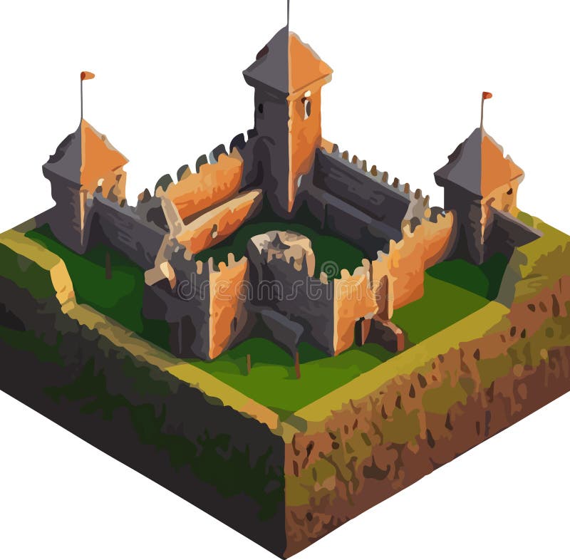 Vector Isometric Medieval Low Poly Castle. Stock Vector - Illustration ...