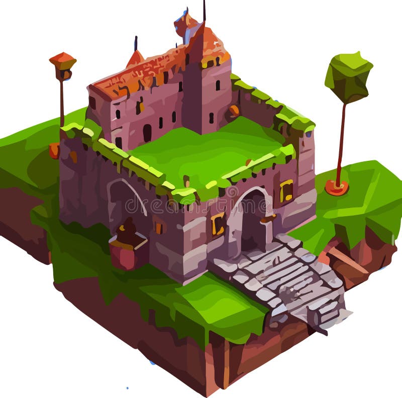 Vector Isometric Medieval Low Poly Castle. Stock Vector - Illustration ...